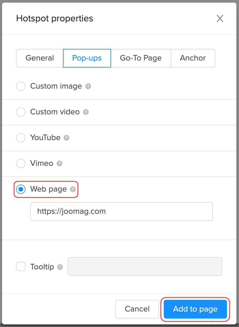 Create Web page pop-ups